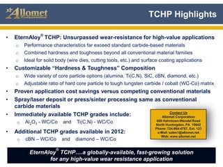 Allomet Tough Coated Hard Powders (Tchp) Highlights (Short Version) | PDF
