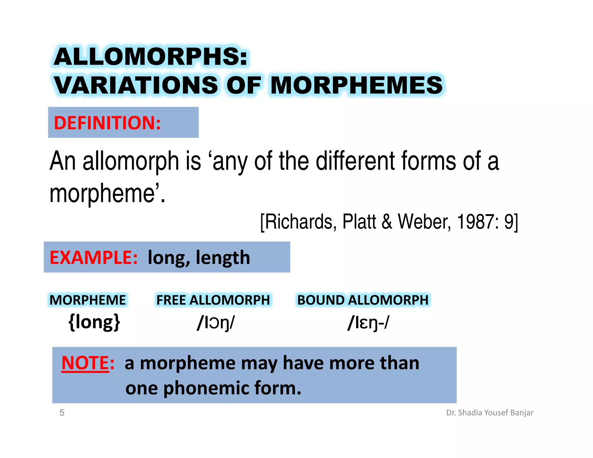 Allomorphs - Dr. Shadia Yousef Banjar | PDF