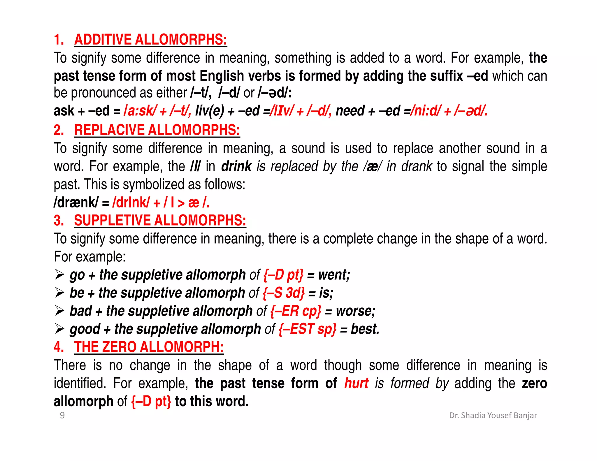 Allomorphs - Dr. Shadia Yousef Banjar | PDF
