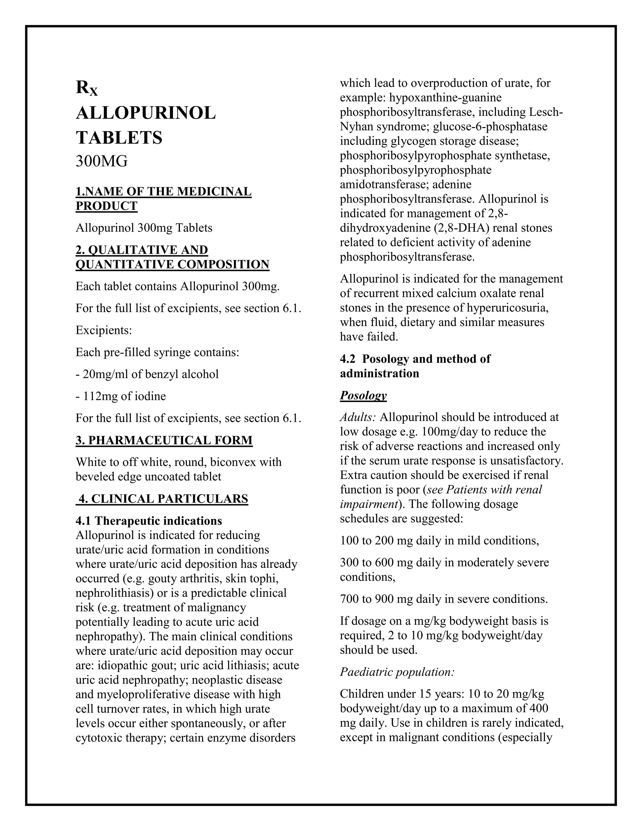 Allopurinol 300mg tablets smpc taj pharmaceuticals | PDF