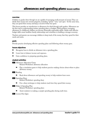 Allownce and spending plan | PDF | Financial Planning | Personal Finance