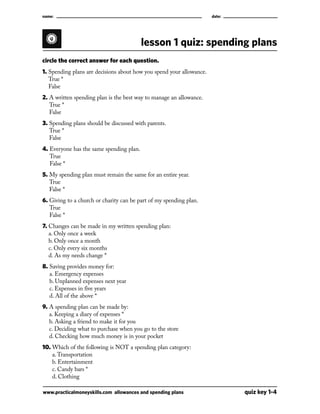 Allownce and spending plan | PDF | Financial Planning | Personal Finance