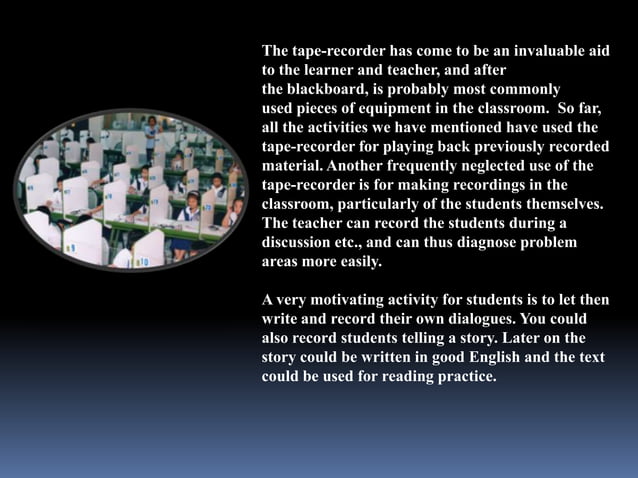 Allows using tape recorder to dictate writing | PPT