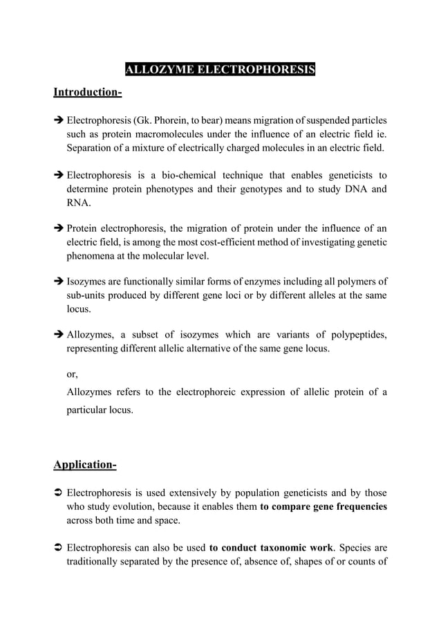 ALLOZYME ELECTROPHORESIS.pdf | Genetics | Science