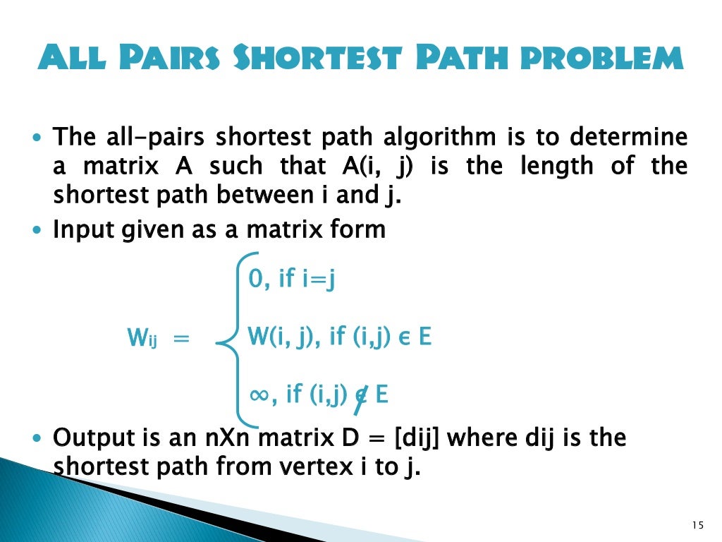 All pairs shortest path algorithm All pairs shortest path algorithm