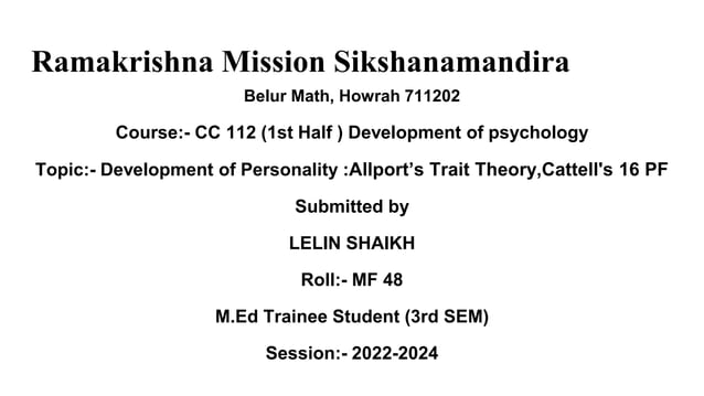 Allport’s Trait Theory,Cattell's 16 PF.pptx