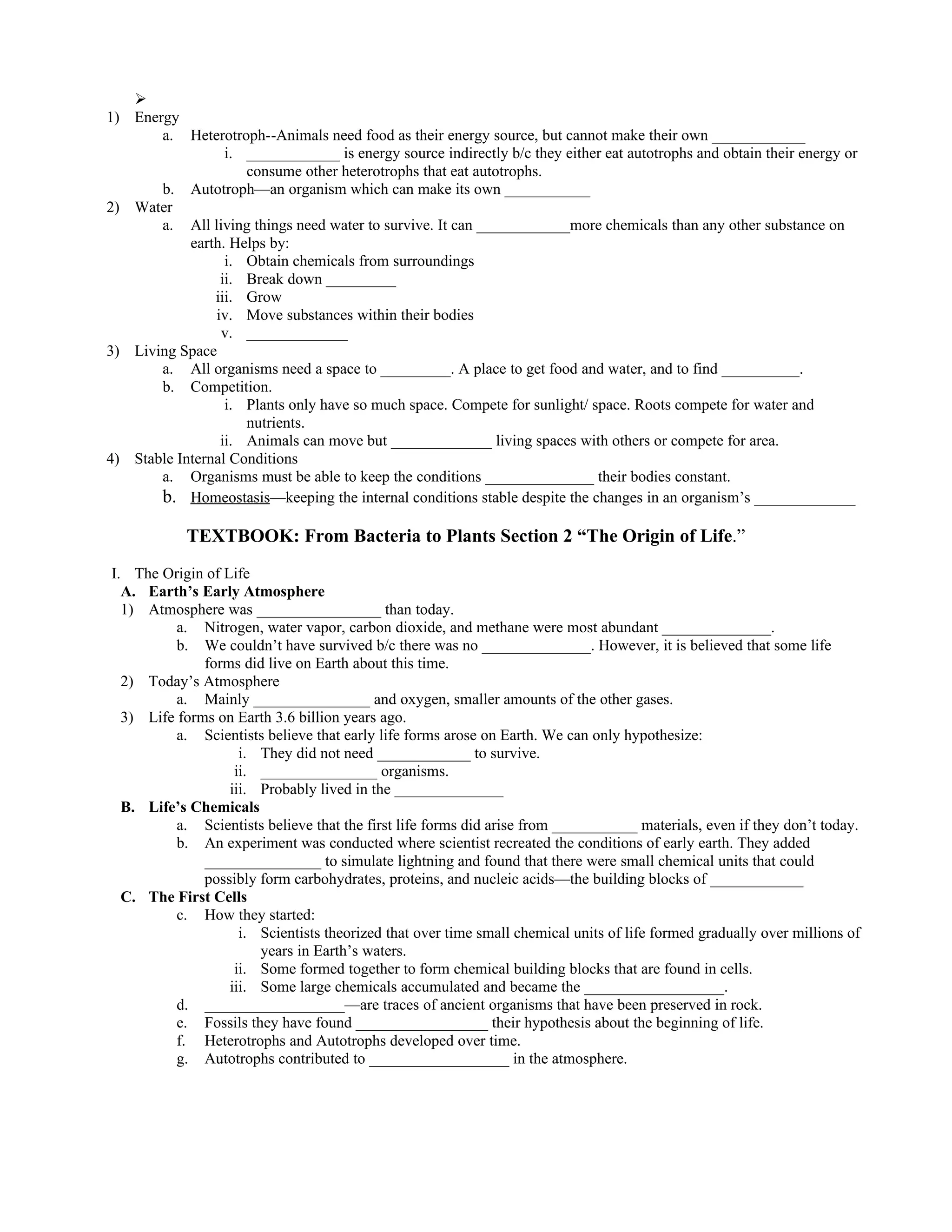 Life and Classification Notes Fill In2 | DOC