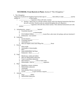 Life and Classification Notes Fill In2 | DOC