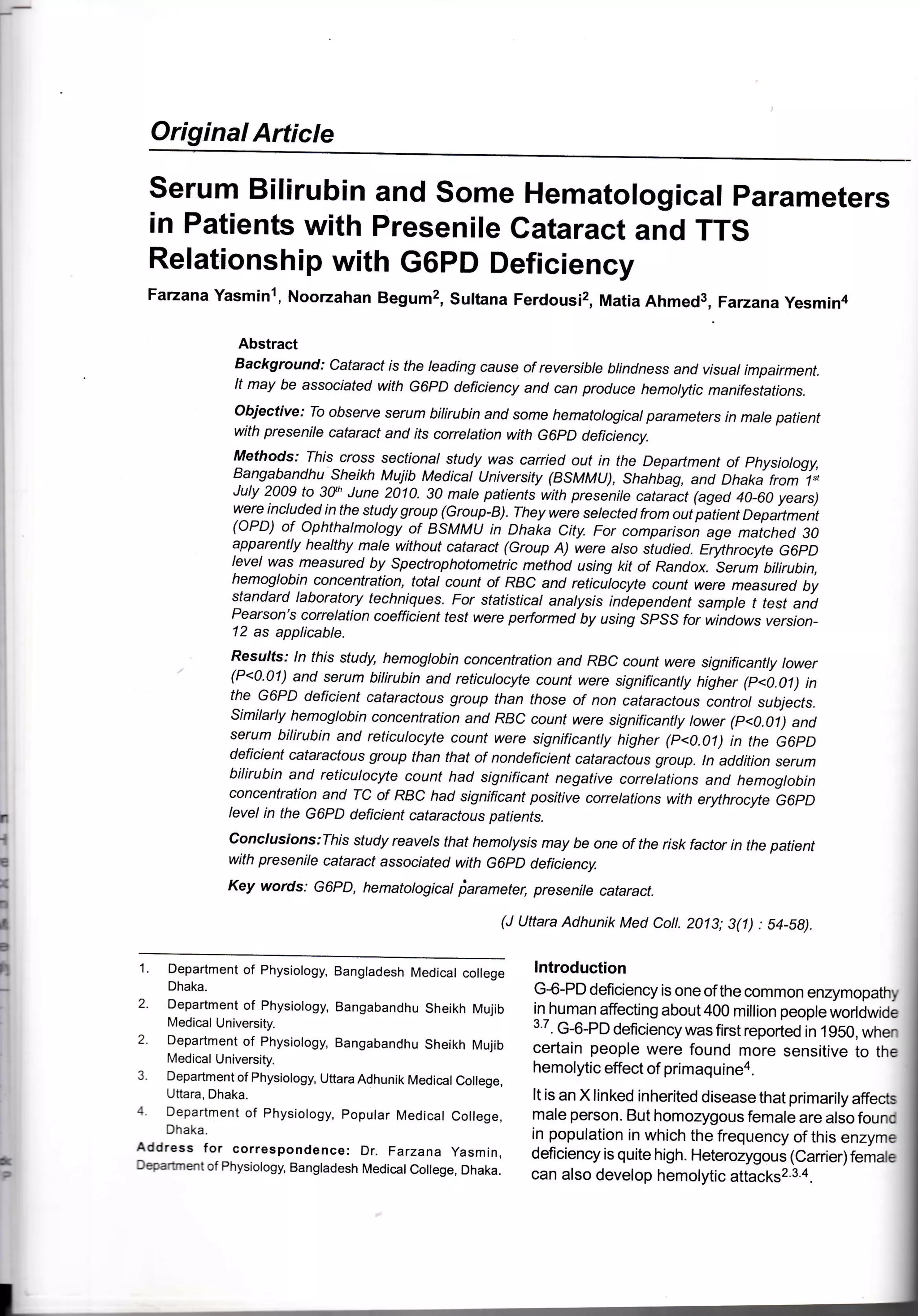 serum Bilirubin and some Hematological parameters in Patients with ...