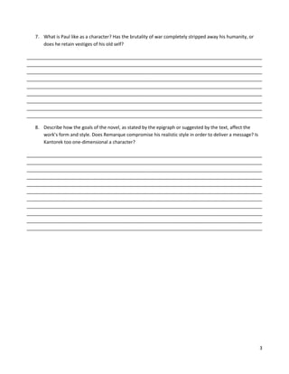 All Quiet on the Western Front Assessment | PDF