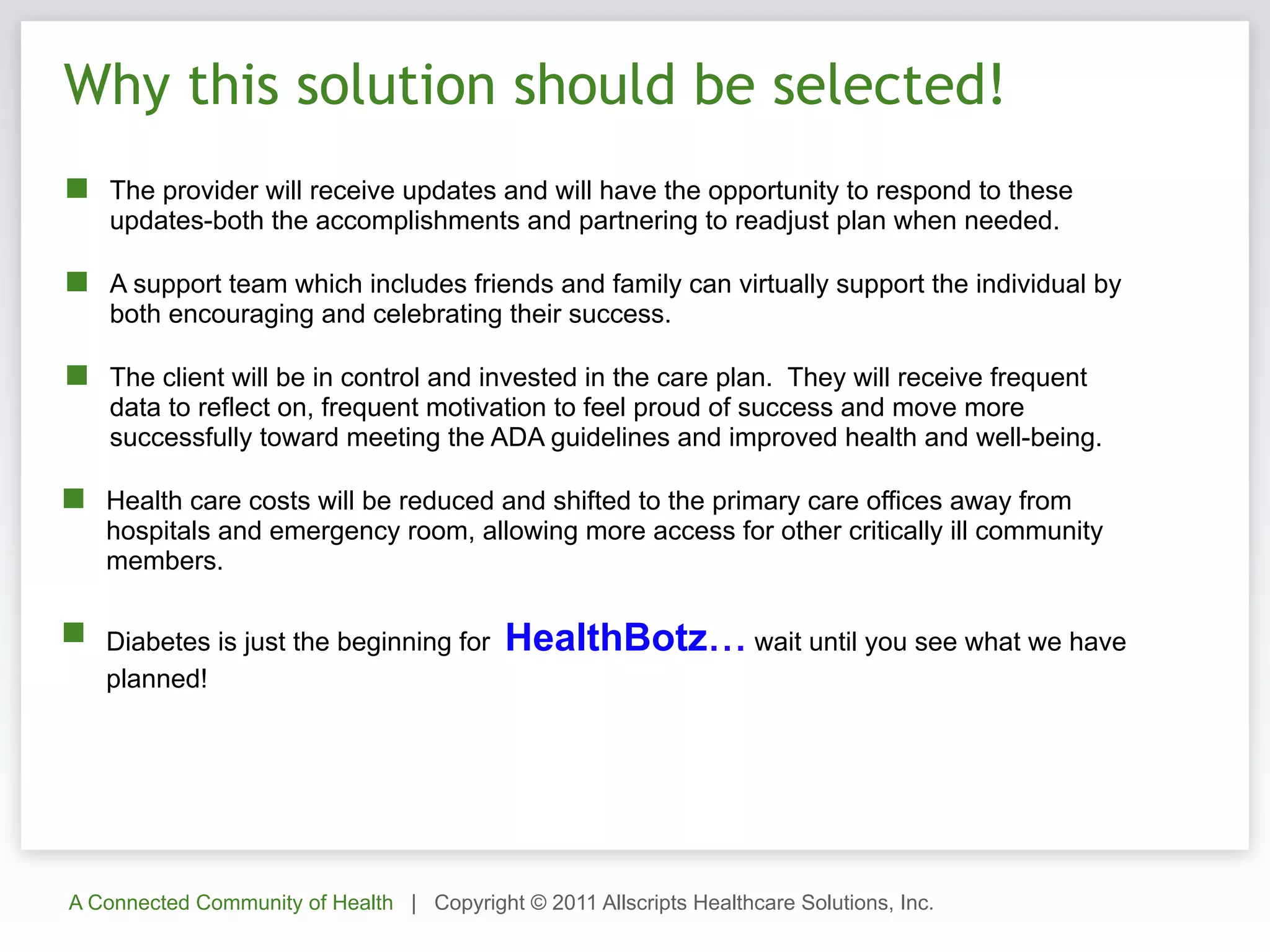 HealthBotz Allscripts challenge care plan presentation final | PDF