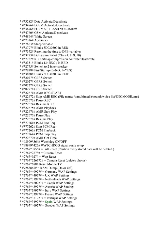 All secret codes of samsung mobile phone | DOCX