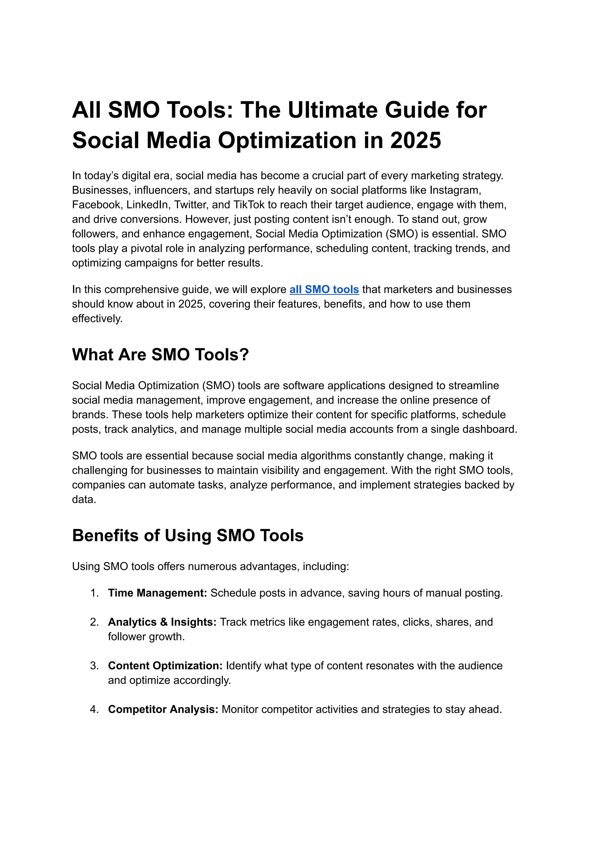 All SMO Tools: The Ultimate Guide for Social Media Optimization in 2025 | PDF