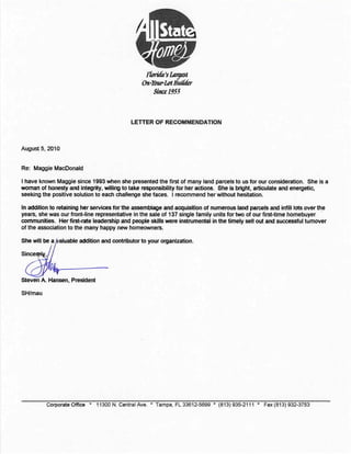 Allstate Letter Of Recc. | PDF