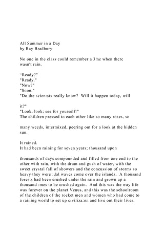 All Summer in a Day by Ray Bradbury No one in the class .docx