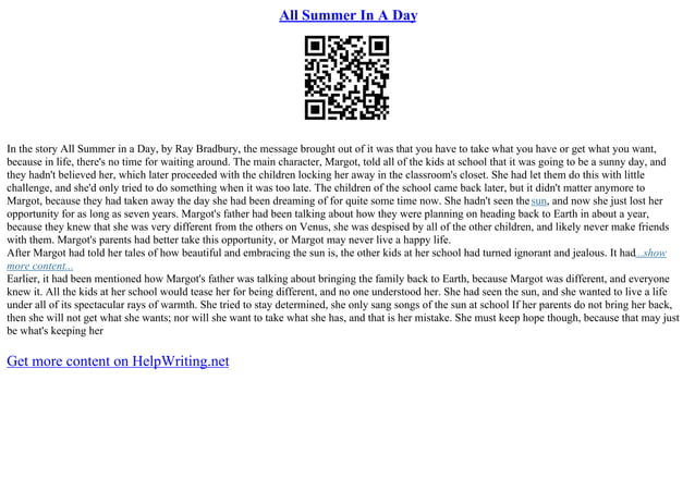 All Summer In A Day Compare And Contrast | PPT