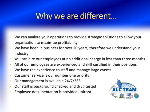 All Team Staffing Brief Introduction | PPTX