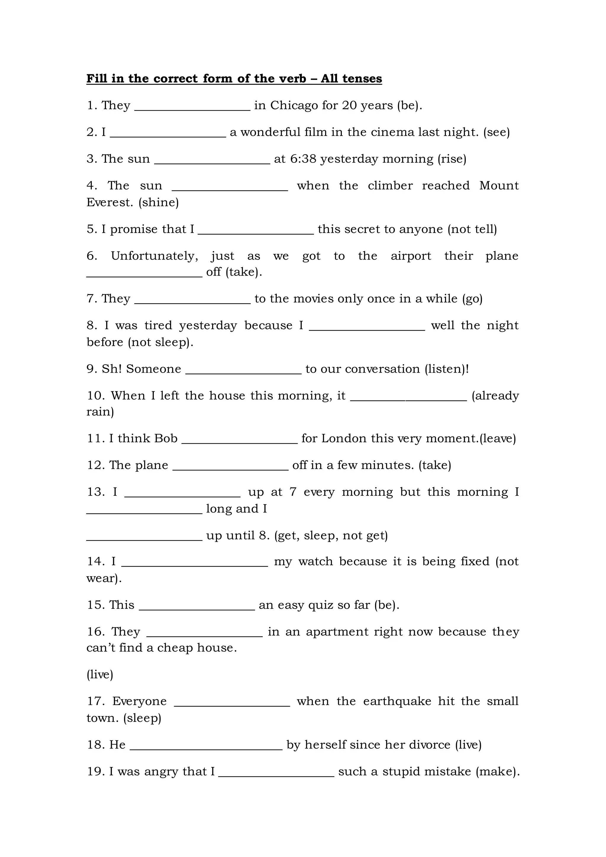 All tenses worksheets | DOCX