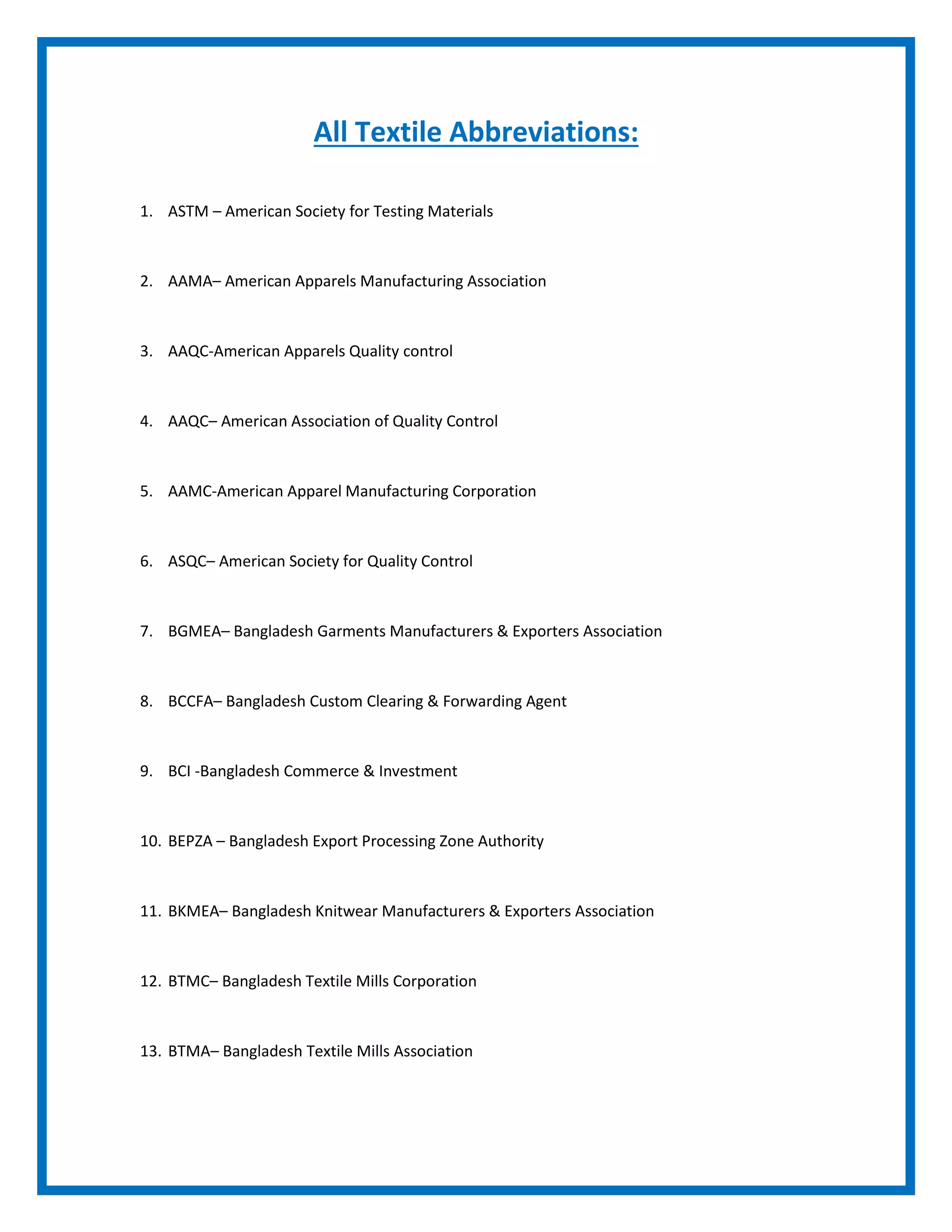 All textile abbreviations | PDF