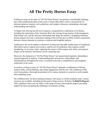 All The Pretty Horses Essay.pdfAll The Pretty Horses Essay | PDF