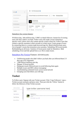 All tools to increase twitter followers immediately | PDF | Social Networking | Internet