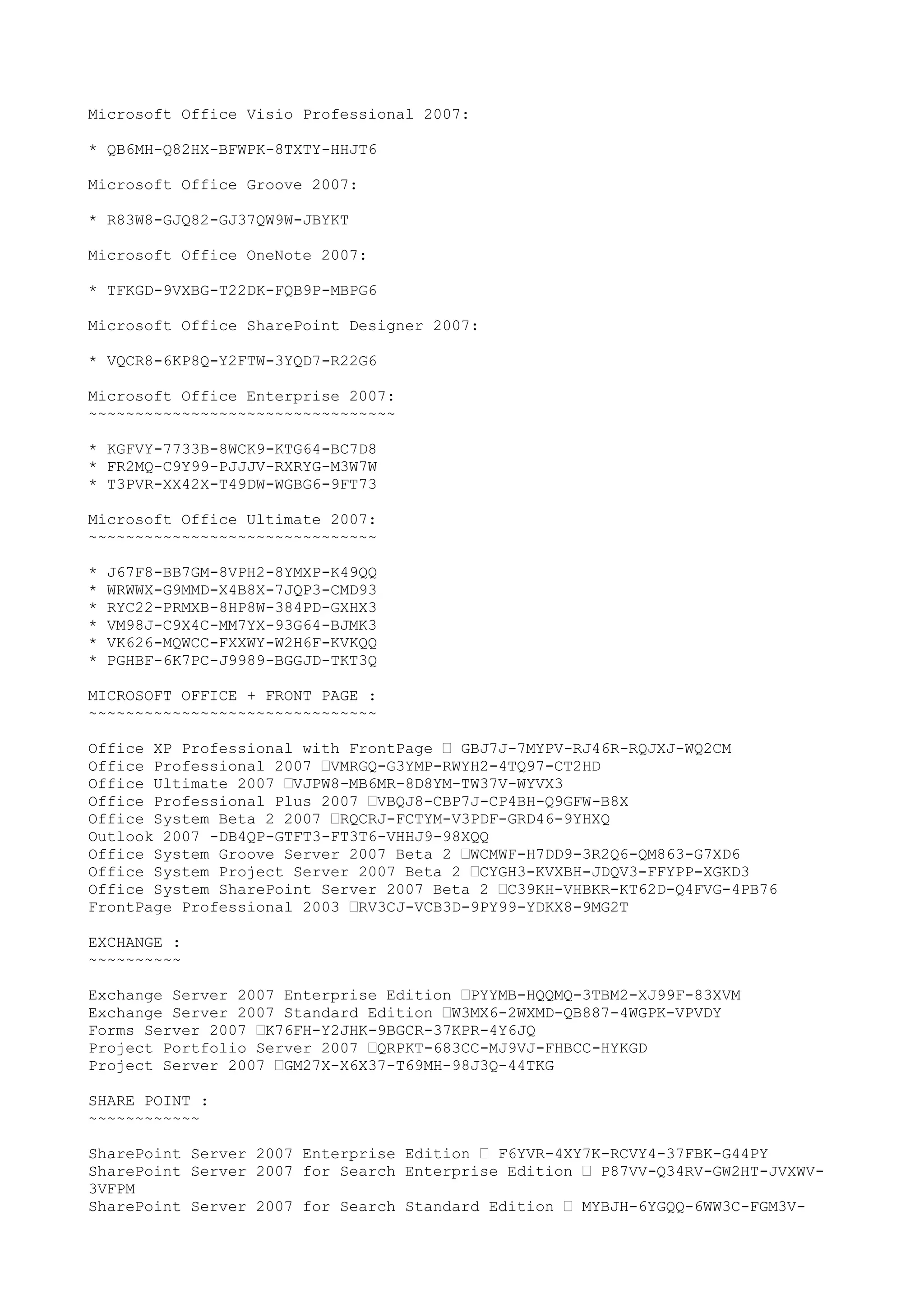 All version office keys | TXT