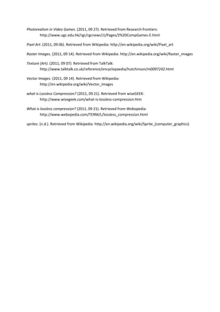 Game design work | DOCX | 3-D Graphics | Computer Software and Applications