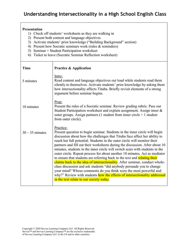 Understanding Intersectionality in a High School English Class | PDF