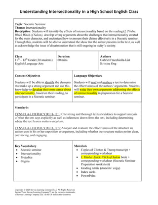 Understanding Intersectionality in a High School English Class | PDF