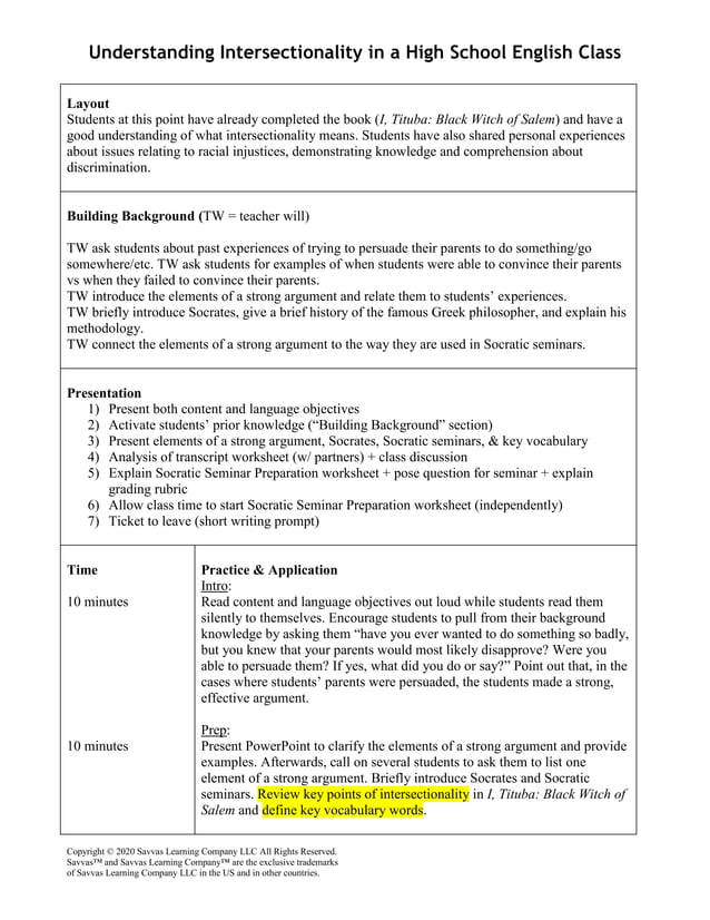 Understanding Intersectionality in a High School English Class | PDF