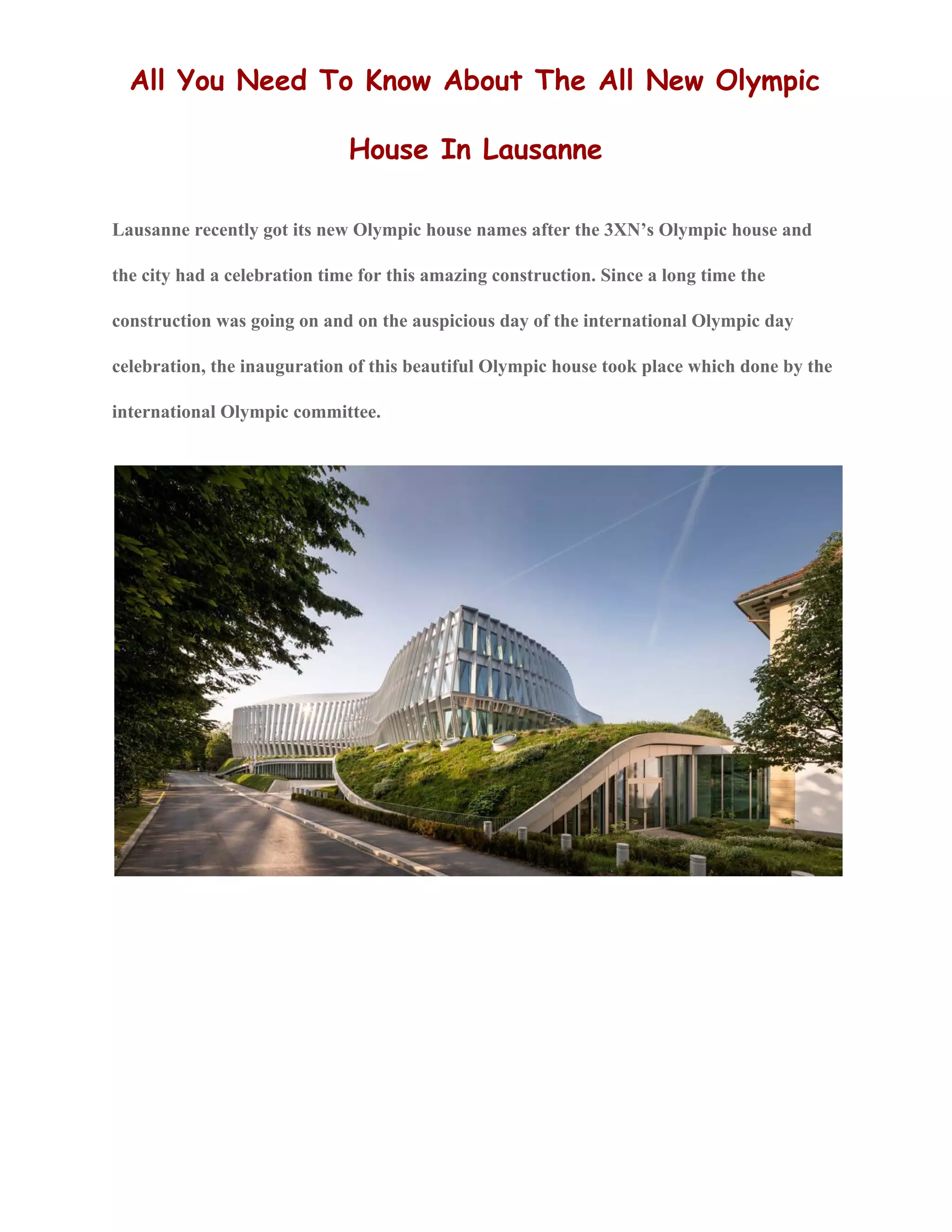 All you need to know about the all new olympic house in lausanne | PDF