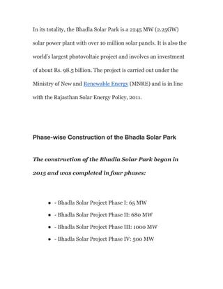 All You Need to Know about the Bhadla Solar Park | PDF