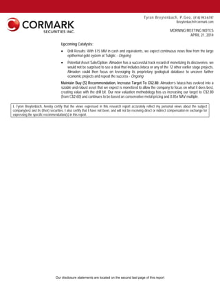 Almaden Minerals Limited - Cormark Securities | PDF