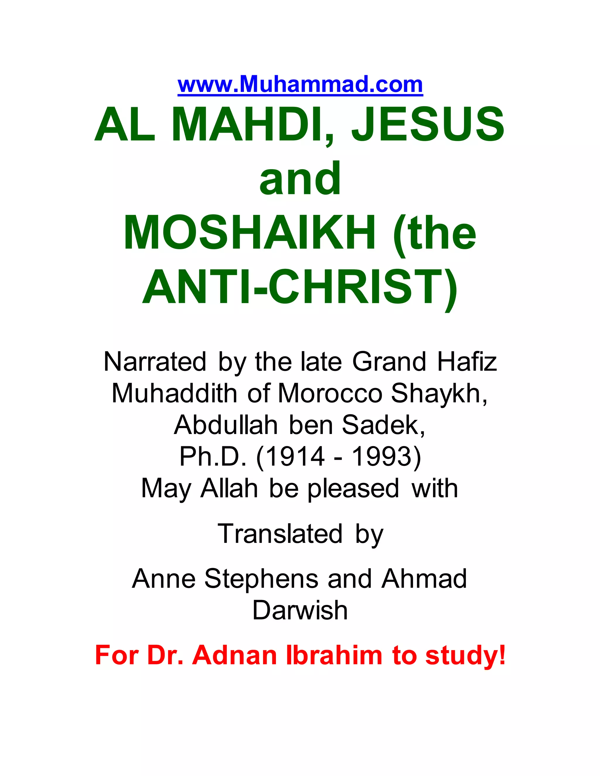 Al mahdi, jesus and moshaikh; the anti christ | DOCX | Islam | Religion & Spirituality