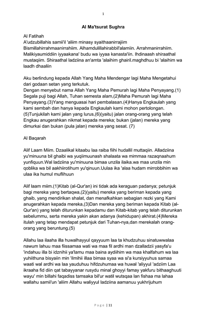 Al ma'tsurat sughra jadi 2 | PDF