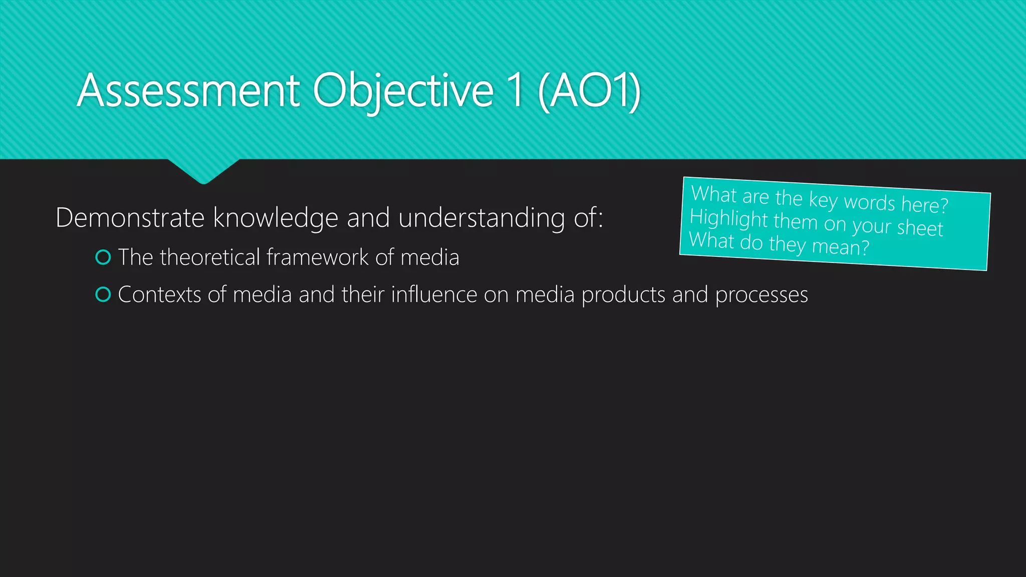 Al media studies exam qs comand words assessment objectives ao1 ao2 | PPT
