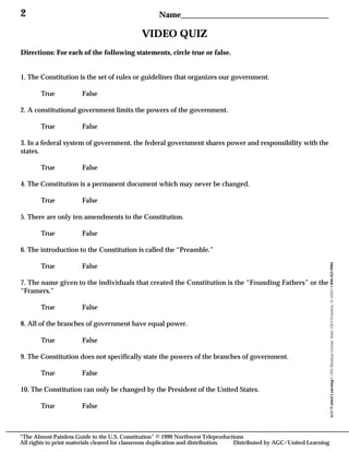 Almost painless constitution video sheet | PDF