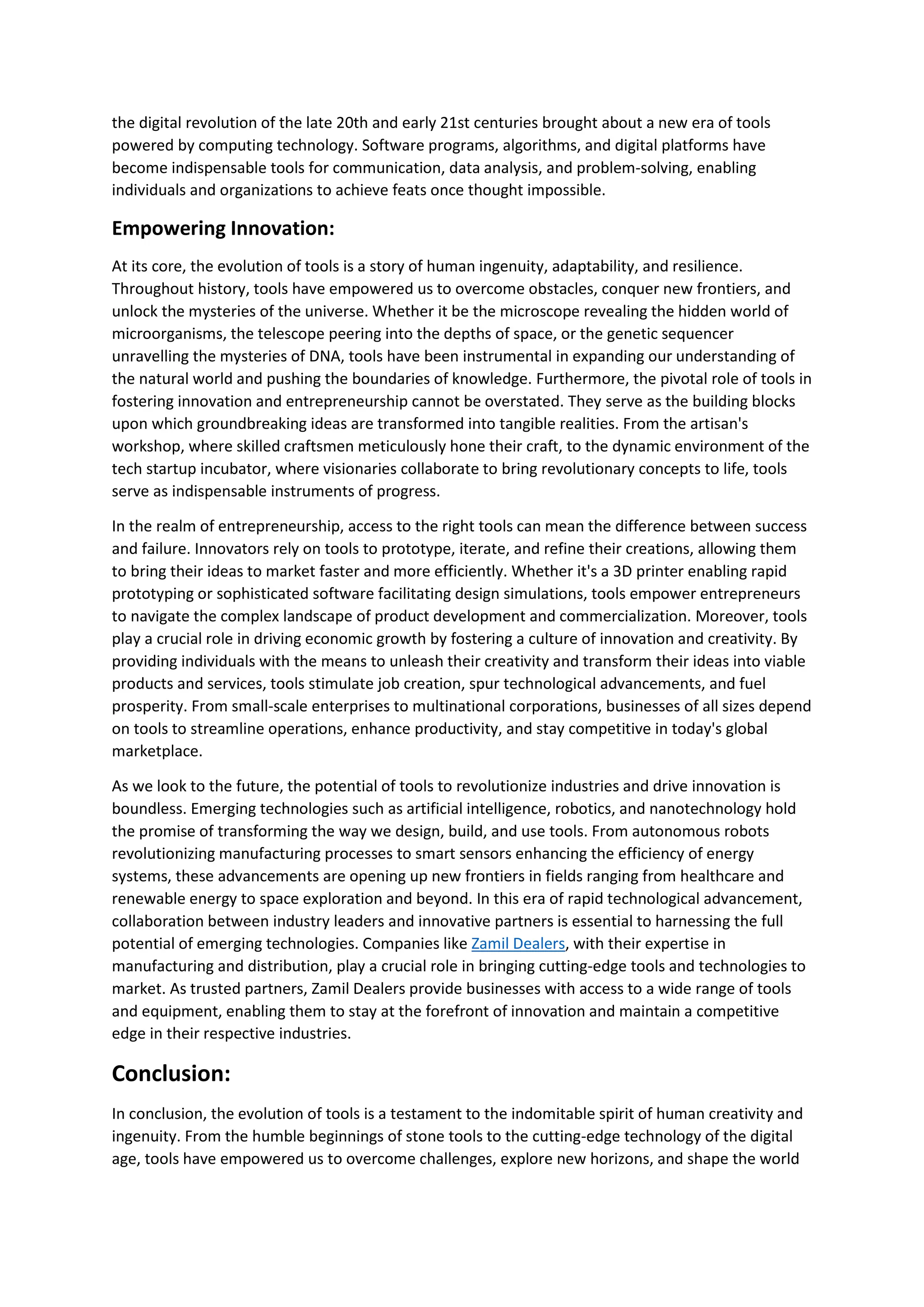 Empowering Innovation: Exploring the Evolution of Tools | PDF