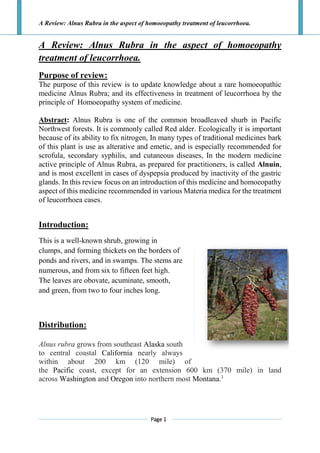 Alnus rubra article a review in homoeopathy aspect | PDF