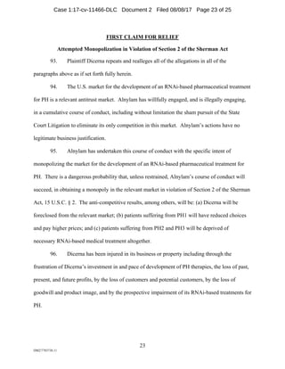 Dicerna vs Alnylam August 2017 Suit | PDF