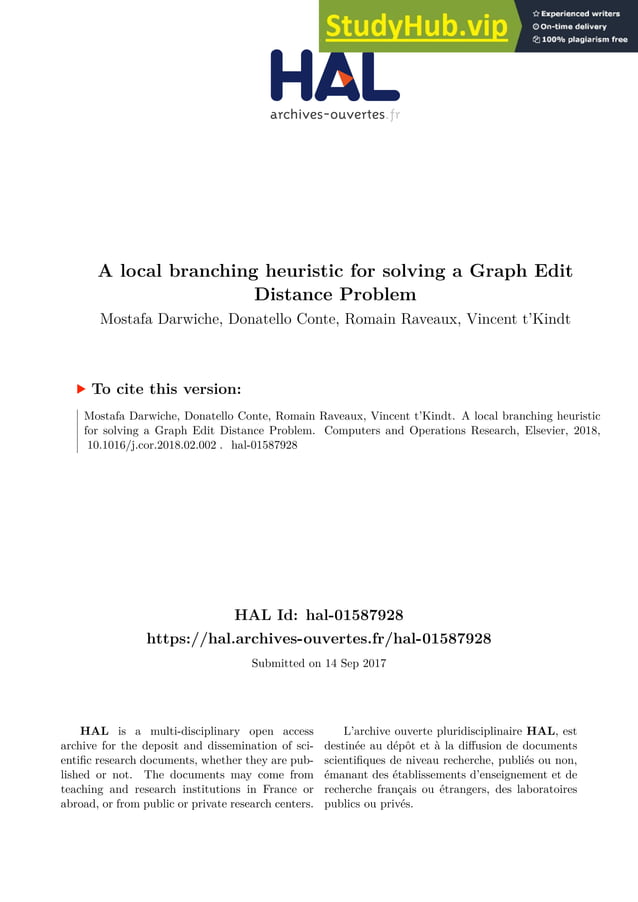 A Local Branching Heuristic For Solving A Graph Edit Distance Problem | PDF