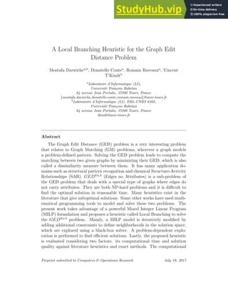 A Local Branching Heuristic For Solving A Graph Edit Distance Problem | PDF