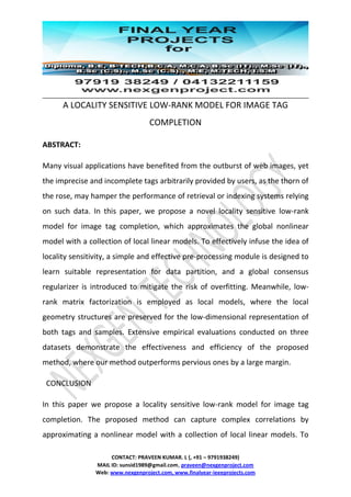 A LOCALITY SENSITIVE LOW-RANK MODEL FOR IMAGE TAG COMPLETION | PDF