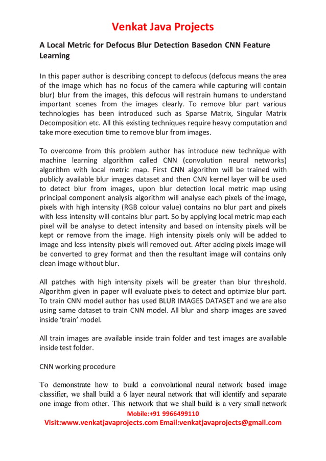 A local metric for defocus blur detection cnn feature learning ...