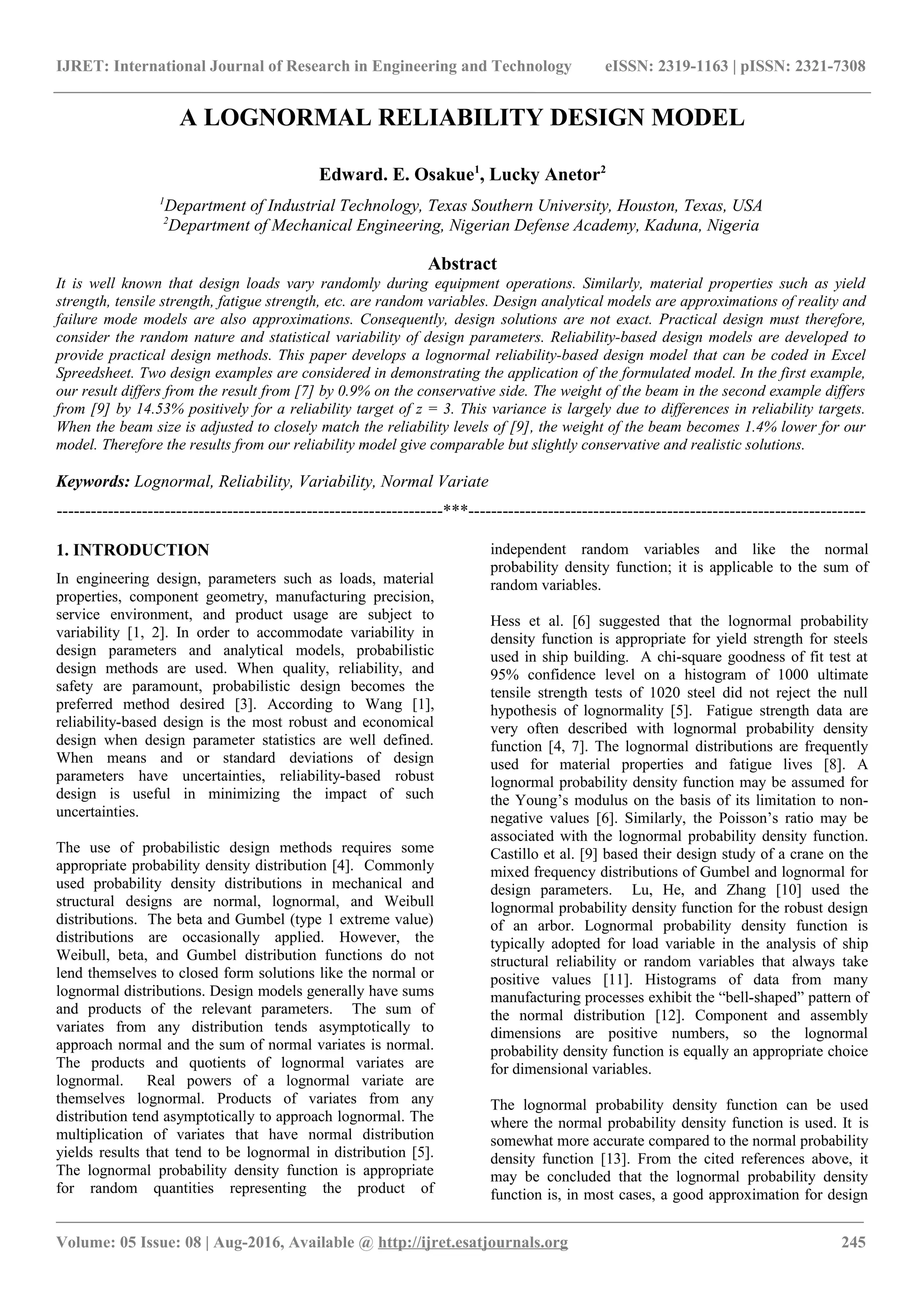 A lognormal reliability design model | DOC | Graphics Software | Computer Software and Applications
