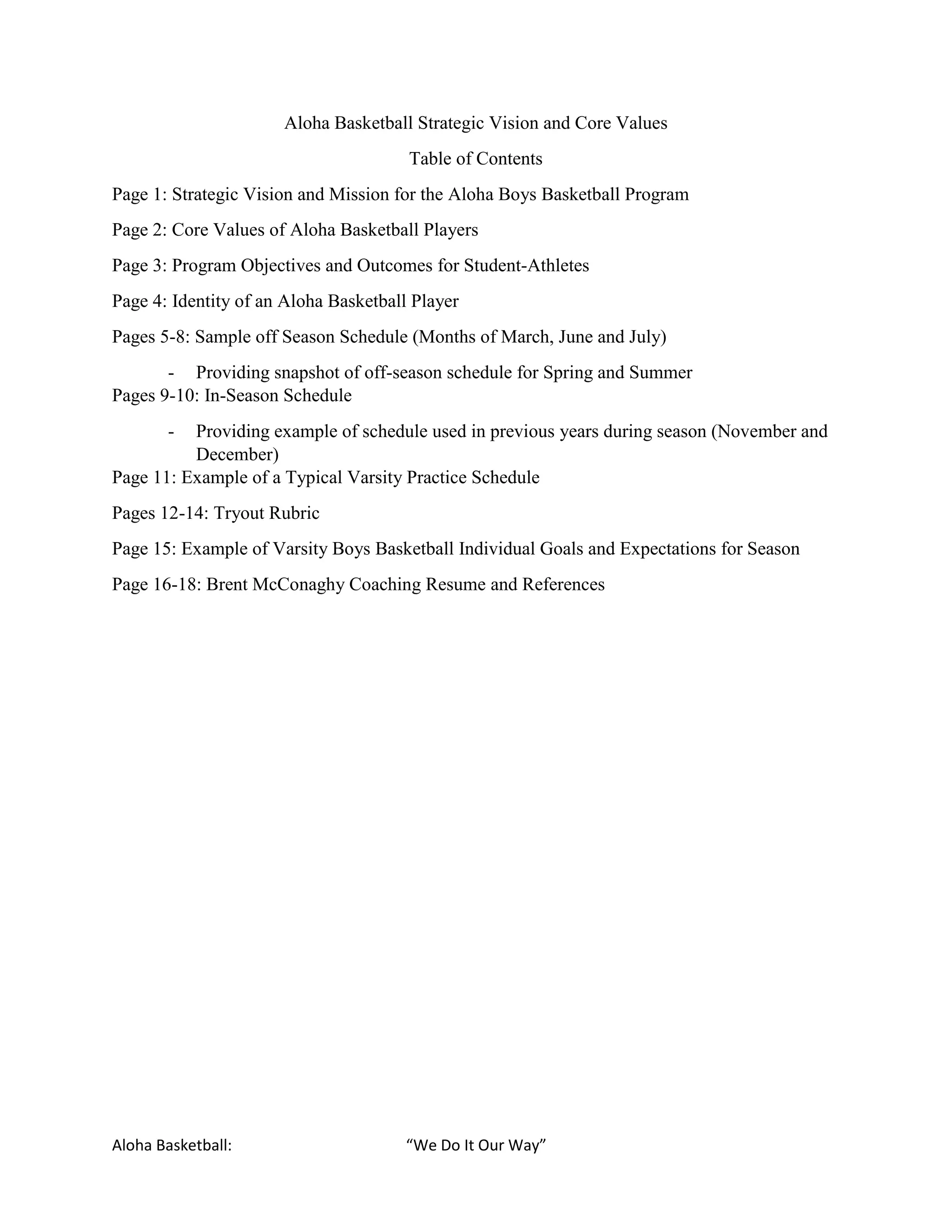 Aloha basketball strategic vision and core values | PDF