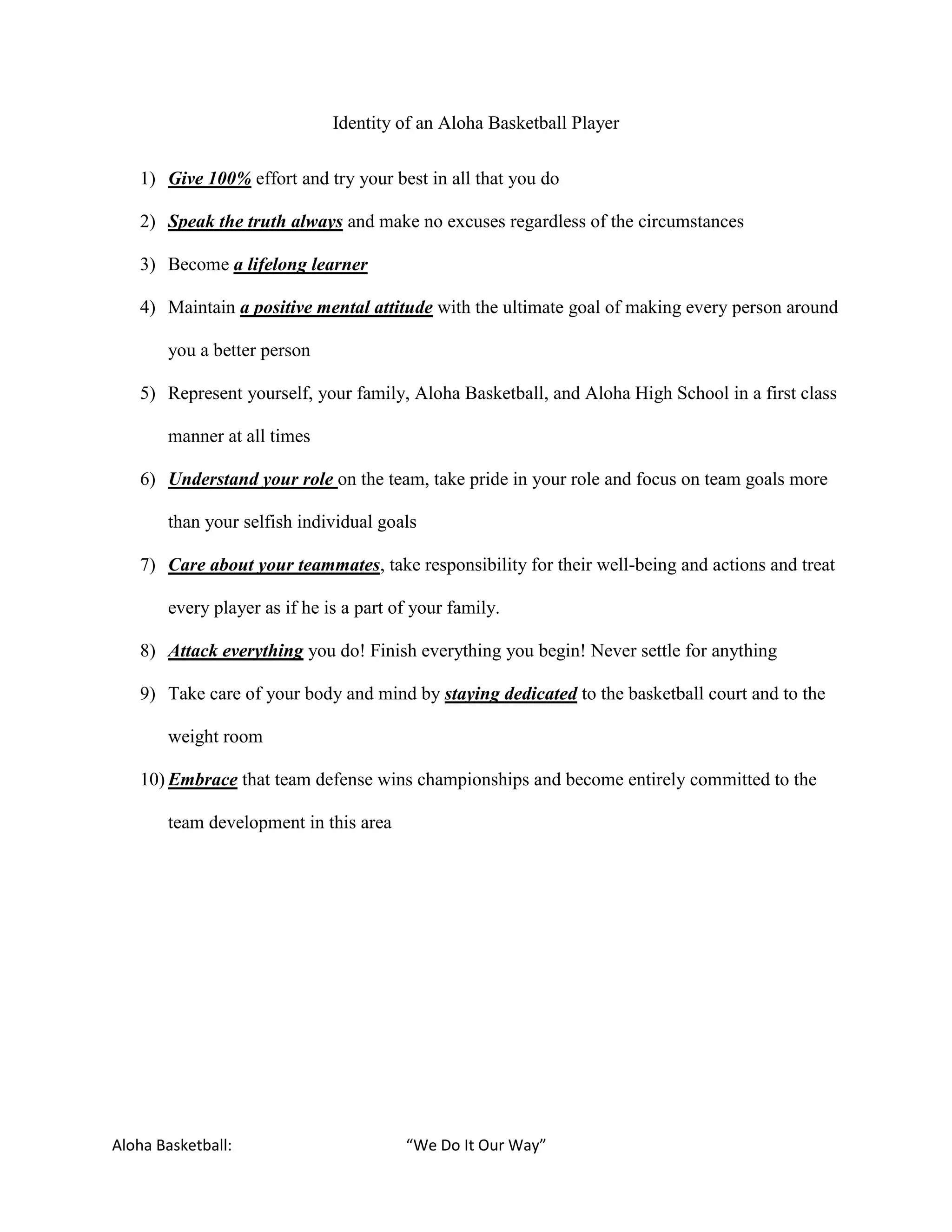 Aloha basketball strategic vision and core values | PDF