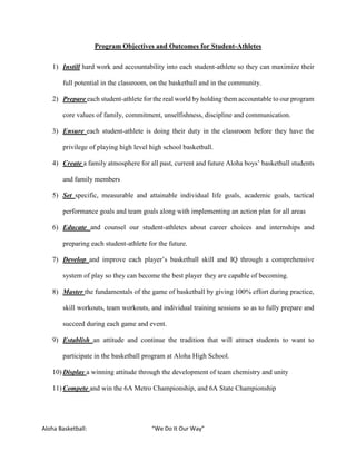 Aloha basketball strategic vision and core values | PDF