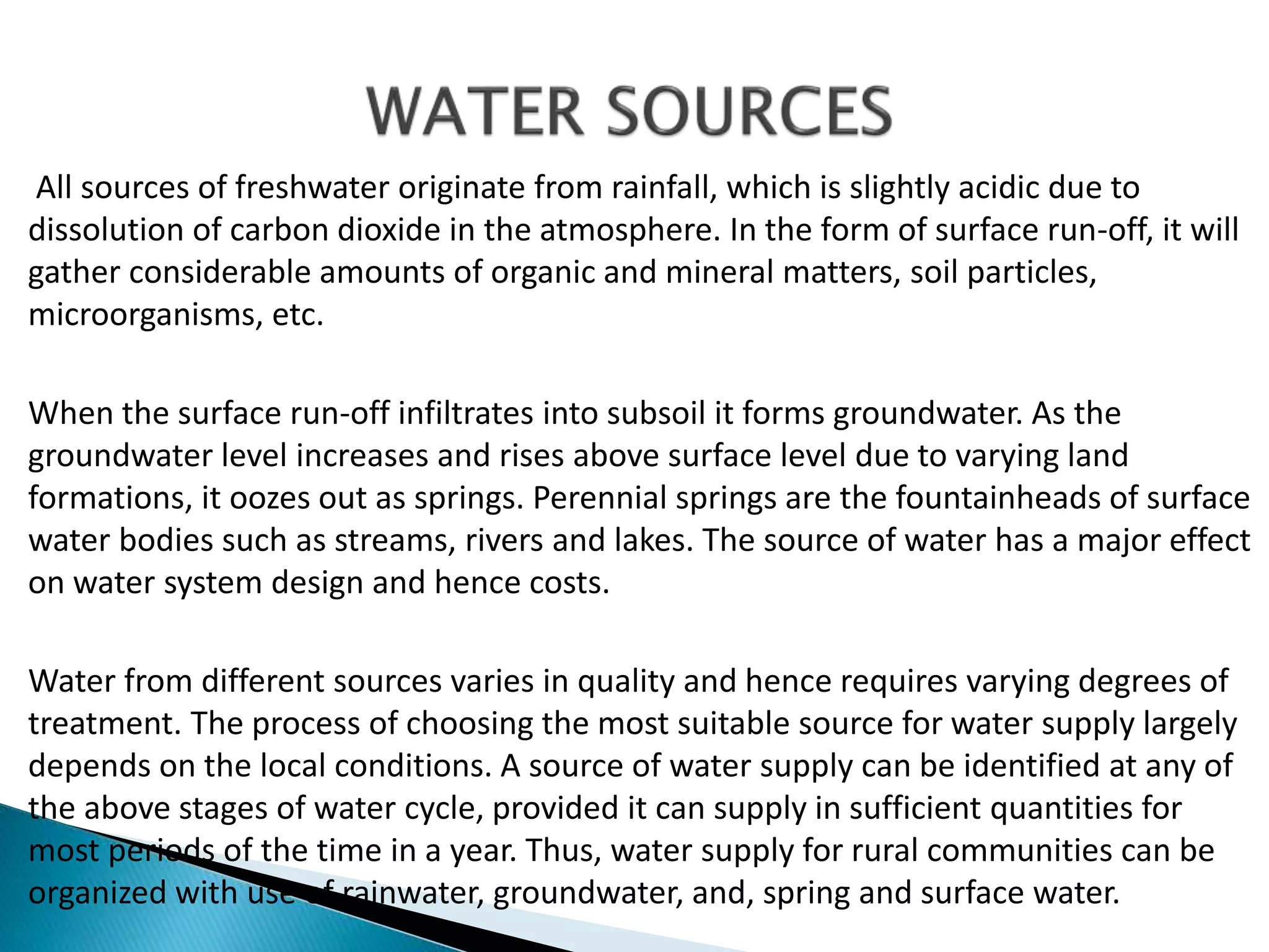 Presentation on water supply system and sources in rural area | PPTX