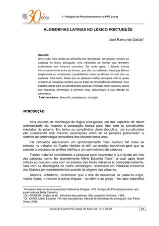 Alomorfias latinas no léxico português 1.3 josé raimundo | PDF